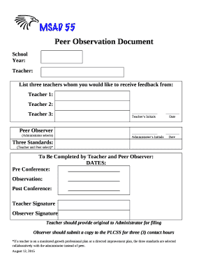 Peer Observation Document template Doc Template | pdfFiller