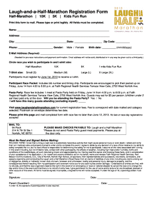 Fillable Online Laugh-and-a-Half-Marathon Registration Form Fax Email ...