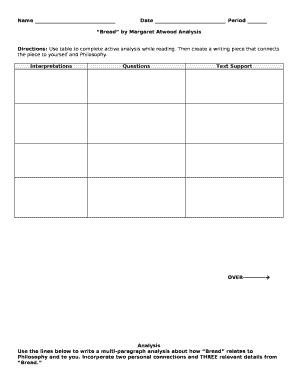 Bread by Margaret Atwood Analysis Doc Template | pdfFiller
