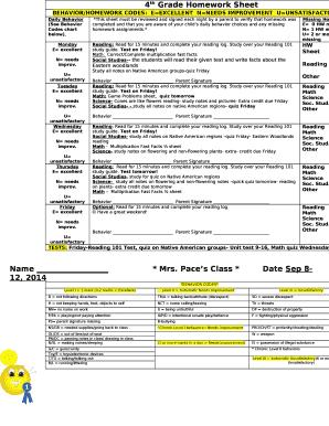 4th Grade Homework Sheet Doc Template | pdfFiller