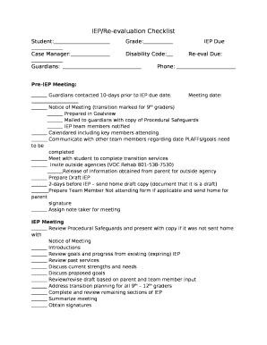 IEP/Re-evaluation Checklist - specialed jordandistrict Doc Template ...