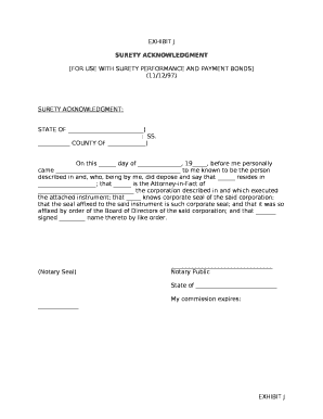 SURETY ACKNOWLEDGMENT Doc Template | pdfFiller