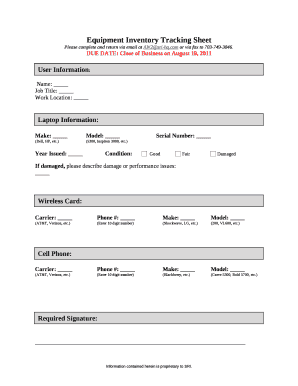 Equipment Inventory Tracking Sheet Doc Template | pdfFiller