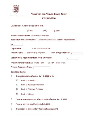 Promotion and Tenure Cover Sheet - ssom luc Doc Template | pdfFiller