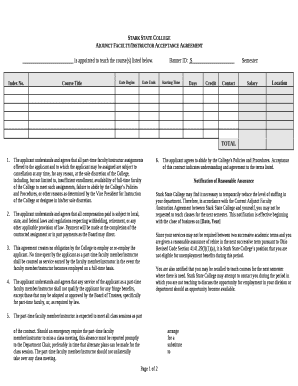 ADJUNCT FACULTY/INSTRUCTOR ACCEPTANCE AGREEMENT Doc Template | pdfFiller