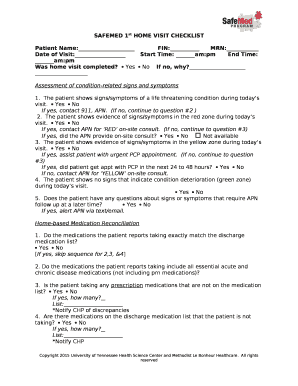 SAFEMED 1st HOME VISIT CHECKLIST Doc Template | pdfFiller