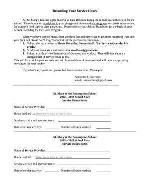 Recording Your Service Hours Doc Template | pdfFiller