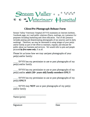 Client/Pet Photograph Release Doc Template | pdfFiller