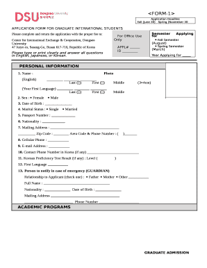 APPLICATION FOR GRADUATE INTERNATIONAL STUDENTS Doc Template | pdfFiller