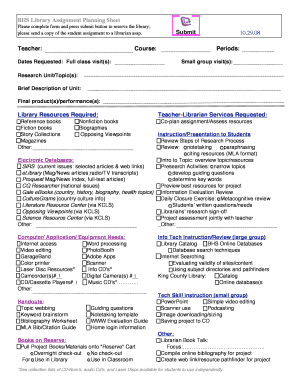 Fillable Online BHS Library Assignment Planning Sheet Fax Email Print ...