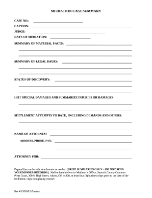 MEDIATION CASE SUMMARY Doc Template | pdfFiller