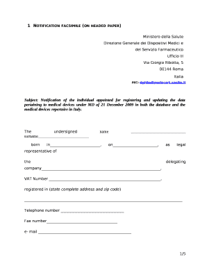 1 Notification facsimile (on headed paper) Doc Template | pdfFiller