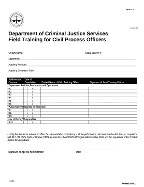 Field Training for Civil Process Officers Doc Template | pdfFiller