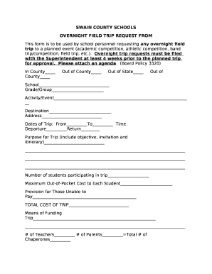 OVERNIGHT FIELD TRIP REQUEST FROM Doc Template | pdfFiller