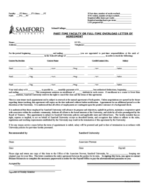 PART-TIME FACULTY OR FULL-TIME OVERLOAD LETTER OF AGREEMENT Doc ...