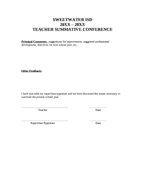 TEACHER SUMMATIVE CONFERENCE Doc Template | pdfFiller