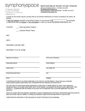 NOTIFICATION OF INTENT TO USE THEATRE Doc Template | pdfFiller
