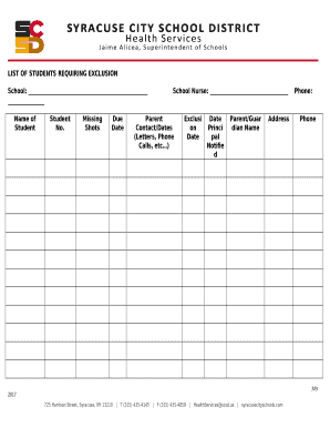 LIST OF STUDENTS REQUIRING EXCLUSION Doc Template | pdfFiller