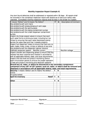 Monthly Inspection Report Example #1 Doc Template | pdfFiller