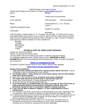 TAMUG Sailing Team Signup Sheet Doc Template | pdfFiller