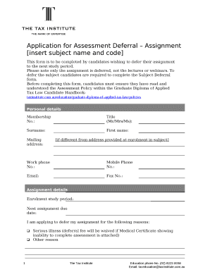 Application for Assessment Deferral Assignment insert subject name and ...