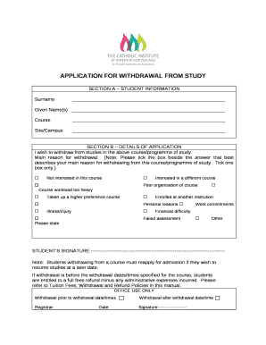 APPLICATION FOR WITHDRAWAL FROM STUDY Doc Template | pdfFiller