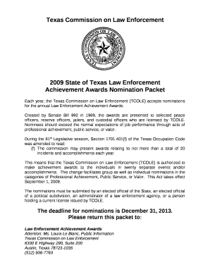 2009 State of Texas Law Enforcement template Doc Template | pdfFiller