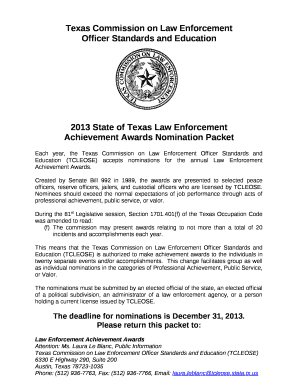 2013 State of Texas Law Enforcement Doc Template | pdfFiller