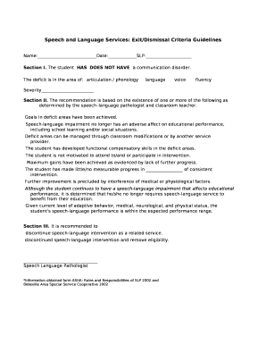 Speech and Language Services: Exit/Dismissal Criteria Guidelines Doc ...