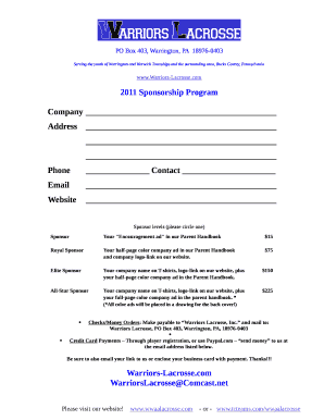 Sponsor levels (please circle one) Doc Template | pdfFiller