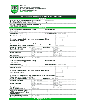 MORTGAGE REFINANCE INATION SHEET Doc Template | pdfFiller