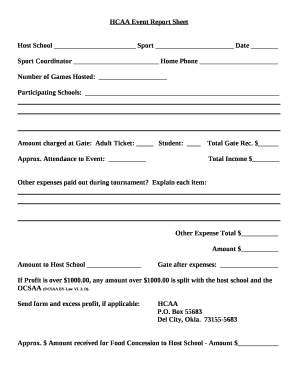HCAA Event Report Sheet Doc Template | pdfFiller