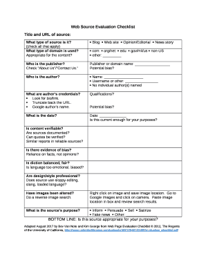 Web Source Evaluation Checklist Doc Template | pdfFiller