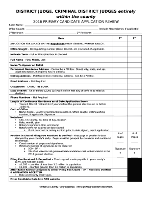APPLICATION FOR A PLACE ON THE Republican PARTY GENERAL PRIMARY BALLOT ...
