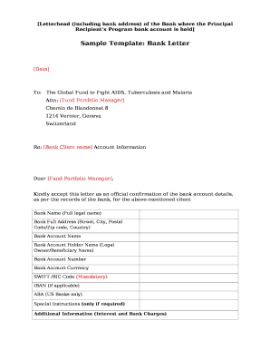 Sample Template: Bank Letter Doc Template | pdfFiller