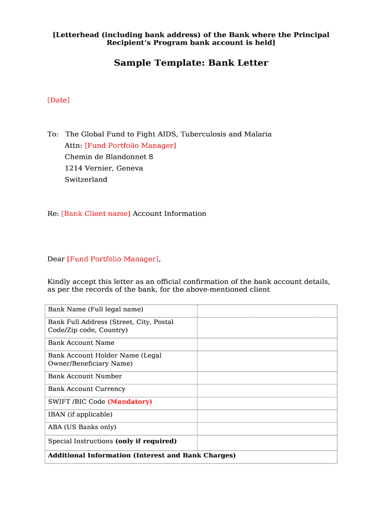 Sample Template: Bank Letter Doc Template | pdfFiller