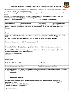 This should be completed if you are seeking admission to The Hazeley ...