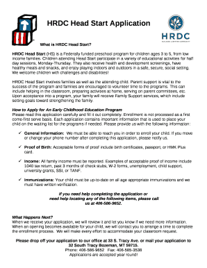 HRDC Head Start Application Doc Template | pdfFiller