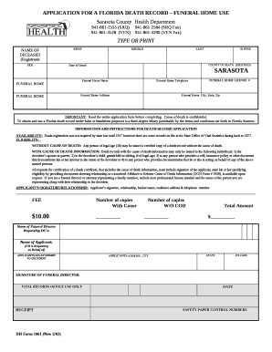 APPLICATION FOR A FLORIDA DEATH RECORD FUNERAL HOME USE Doc Template ...