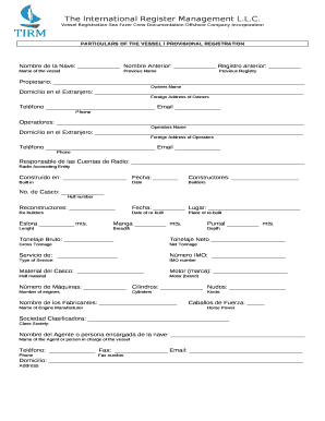 PARTICULARS OF THE VESSEL / PROVISIONAL REGISTRATION Doc Template ...