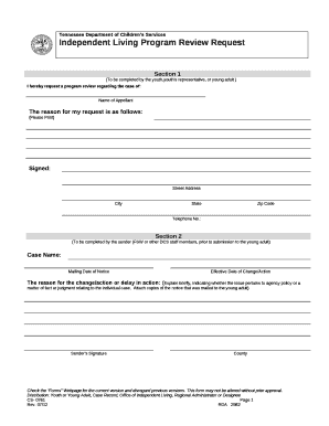 Independent Living Program Review Request template Doc Template | pdfFiller