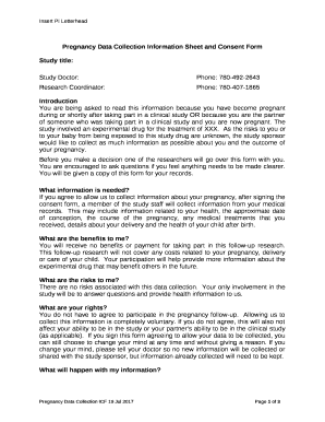 Pregnancy Data Collection Ination Sheet and Consent Doc Template ...