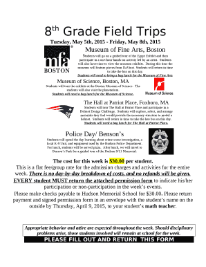 8th Grade Field Trips Doc Template | pdfFiller