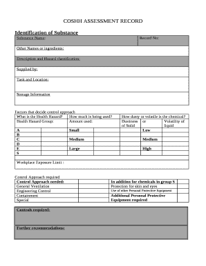 COSHH ASSESSMENT RECORD Doc Template | pdfFiller