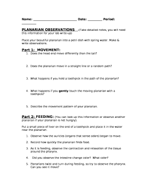 PLANARIAN OBSERVATIONS-(Take detailed notes, you will need this ination ...