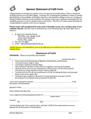 Fillable Online Sponsor Statement of Faith Form Fax Email Print - pdfFiller