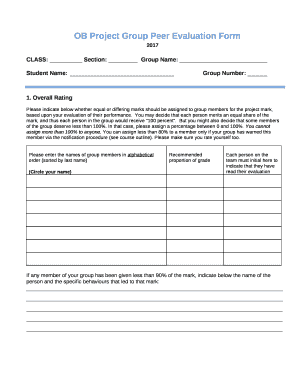 OB Project Group Peer Evaluation Doc Template | pdfFiller