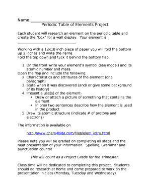 Periodic Table of Elements Project Doc Template | pdfFiller