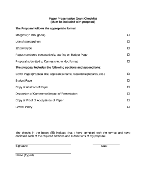 Paper Presentation Grant Checklist Doc Template | pdfFiller