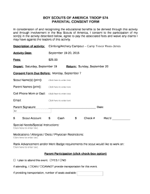 boy scouts of america troop 574 parental consent Doc Template | pdfFiller